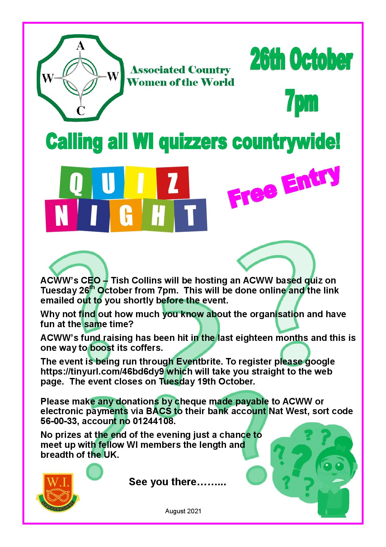 Get Quizzing to Support ACWW – CORNWALL FEDERATION OF WOMEN'S INSTITUTES